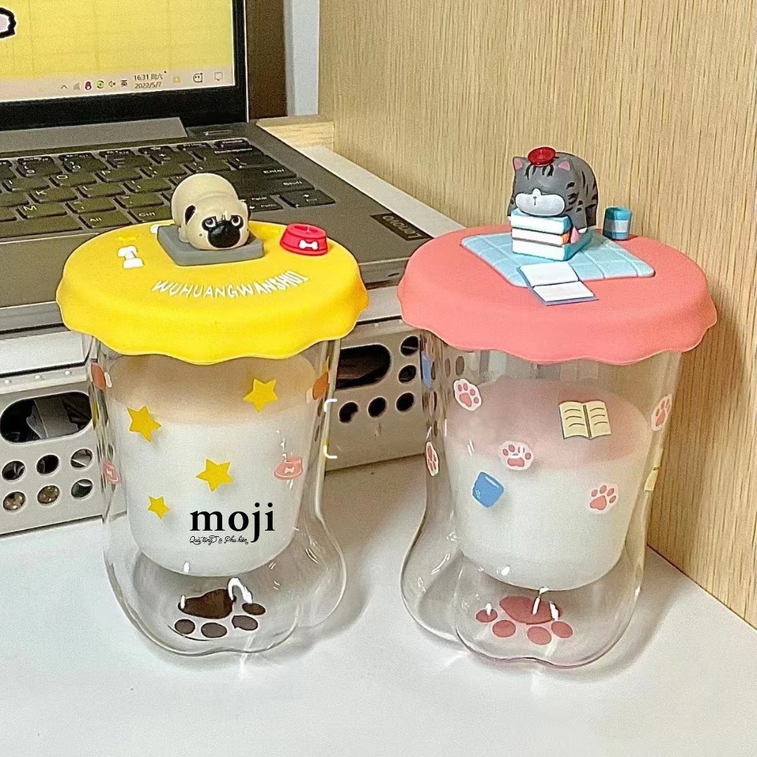 Blindbox official ly cốc thủy tinh WUHUANG WANSHUI Mèo hoàng thượng Cún Ầu Mai Gót paw star