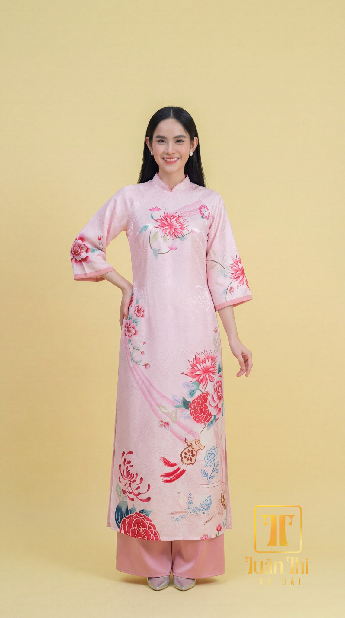 ADCT Gấm hồng in hoa