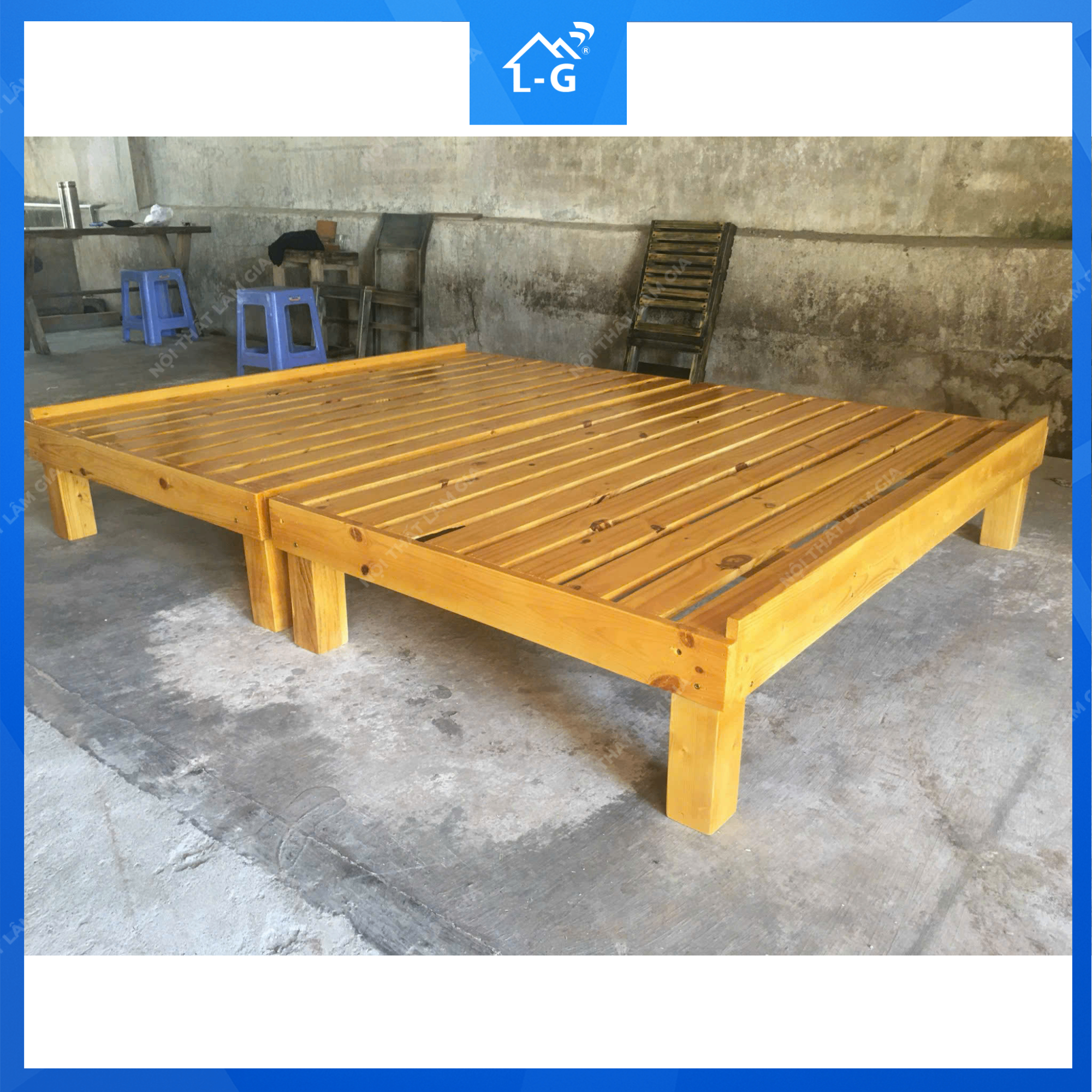 GIƯỜNG PALLET CHÂN VUÔNG CAO 30CM