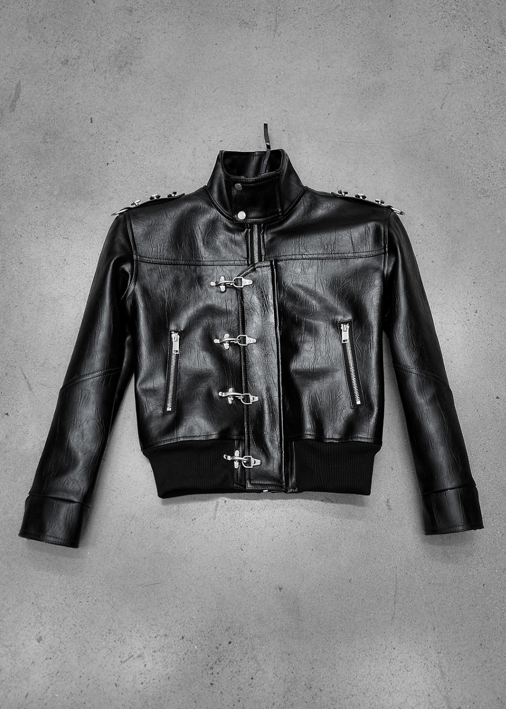 AK.097 High Neck Leather Bomber Jacket