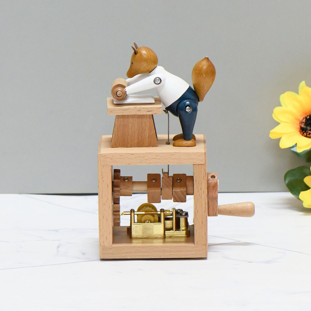 Hộp Nhạc Gỗ Chuyển Động Automata Nhỏ Hình Con Vật bằng Gỗ