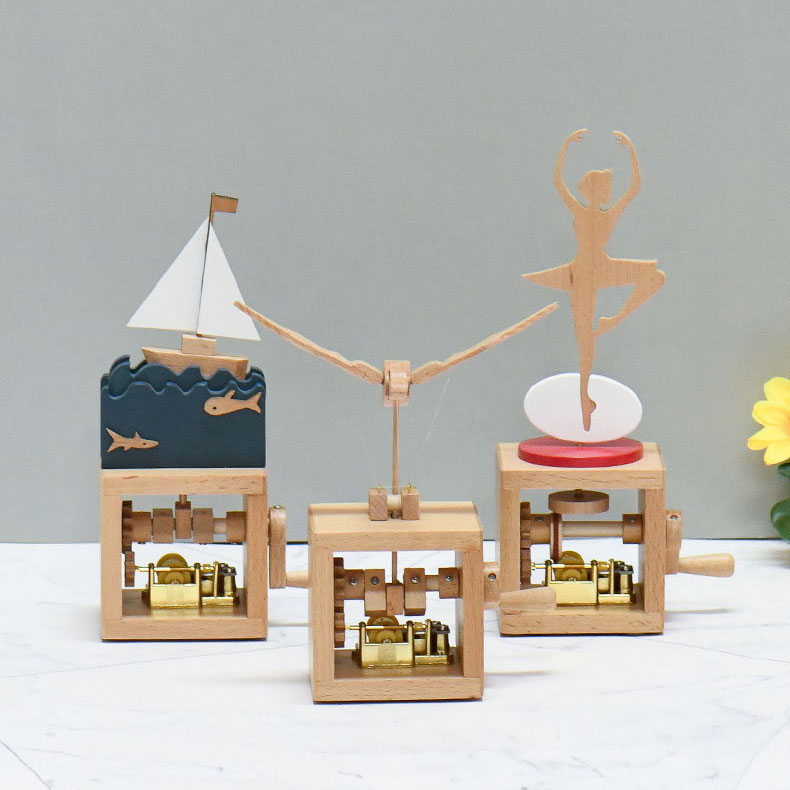 Hộp Nhạc Gỗ Chuyển Động Automata Nhỏ Hình Con Vật bằng Gỗ
