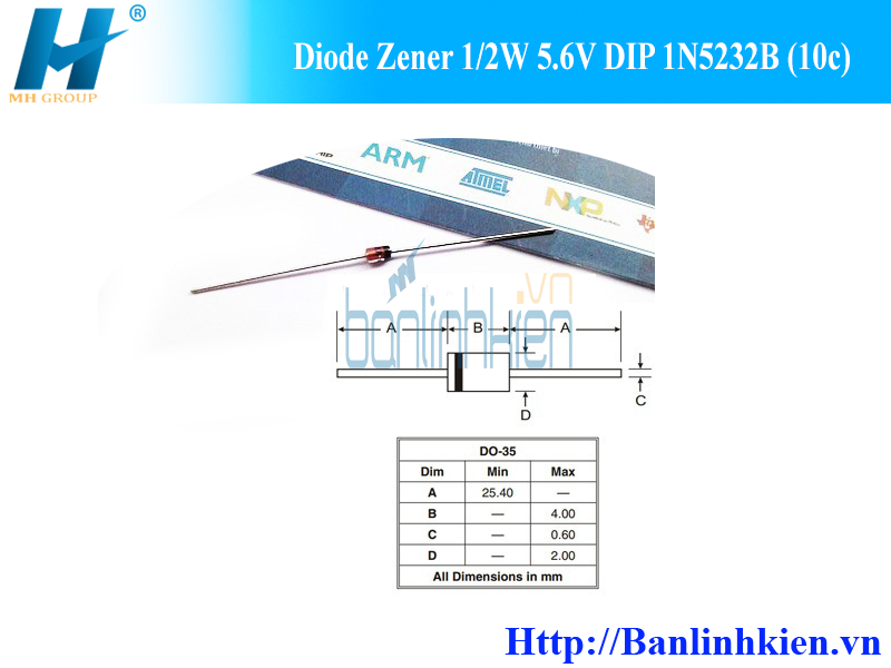 Diode Zener 1/2W 5.6V DIP 1N5232B (10c)