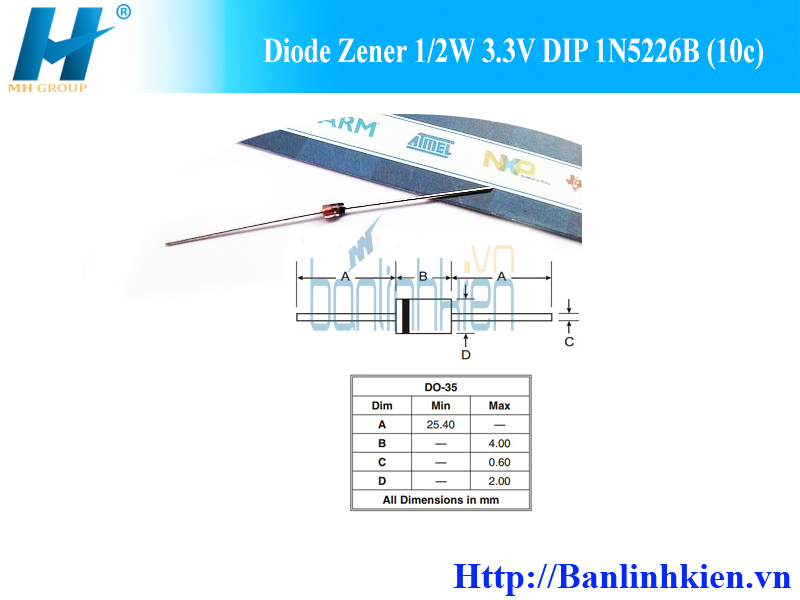 Diode Zener 1/2W 3.3V DIP 1N5226B (10c)