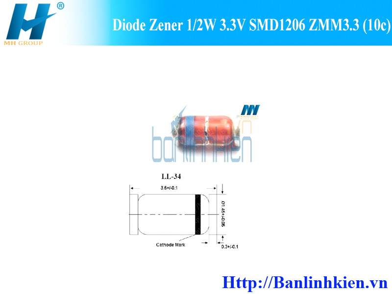 Diode Zener 1/2W 3.3V SMD1206 ZMM3.3 (10c)
