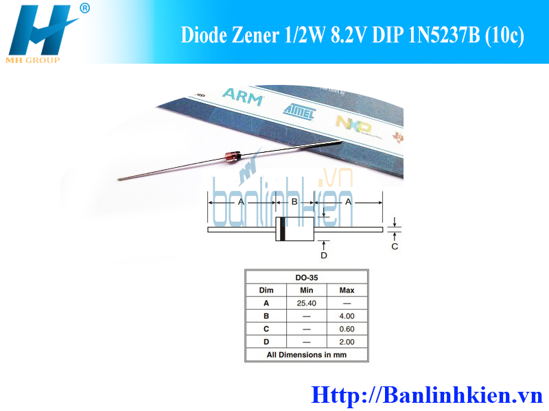 Diode Zener 1/2W 8.2V DIP 1N5237B (10c)