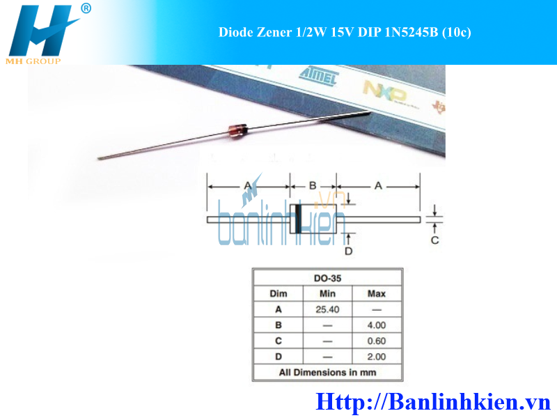 Diode Zener 1/2W 15V DIP 1N5245B (10c)