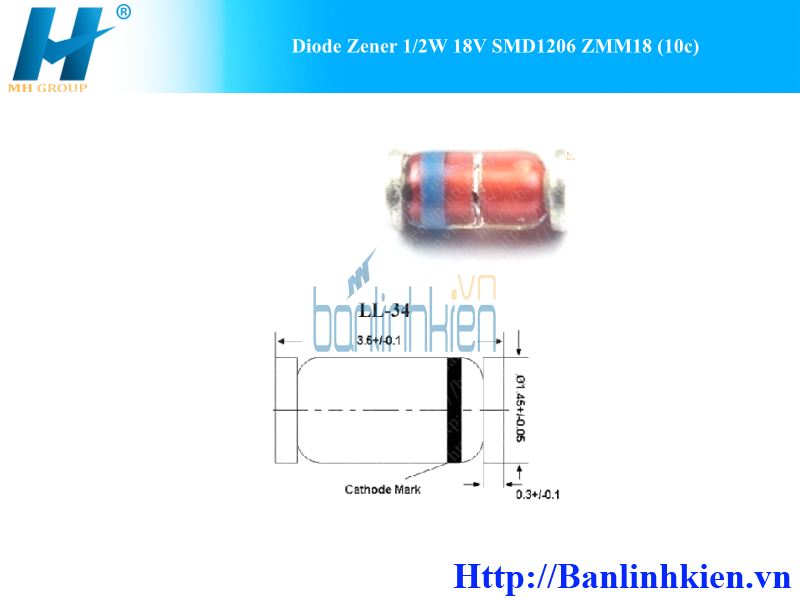 Diode Zener 1/2W 18V SMD1206 ZMM18 (10c)