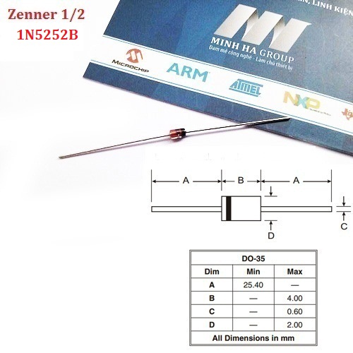 Diode Zener 1/2W 24V DIP 1N5252B (10c)