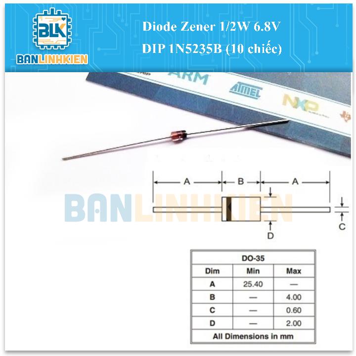 Diode Zener 1/2W 6.8V DIP 1N5235B (10 chiếc)