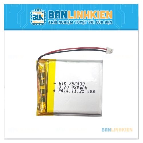Pin Lithium 3.7V 420mAh STK-353439 Loại 2 Dây 1.25MM