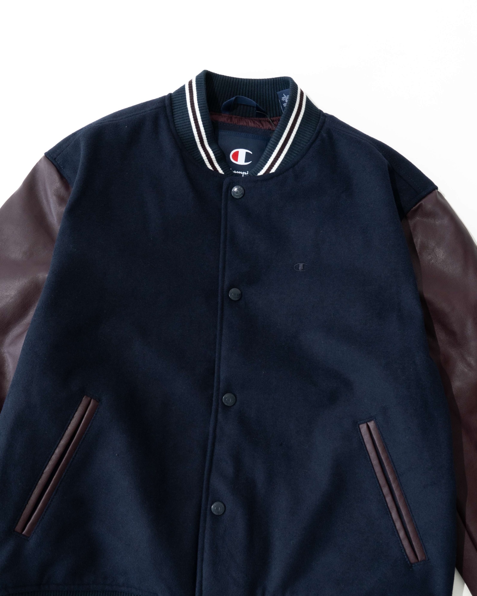 CHAM.PI.ON SMALL ICONIC LOGO VARSITY JACKET