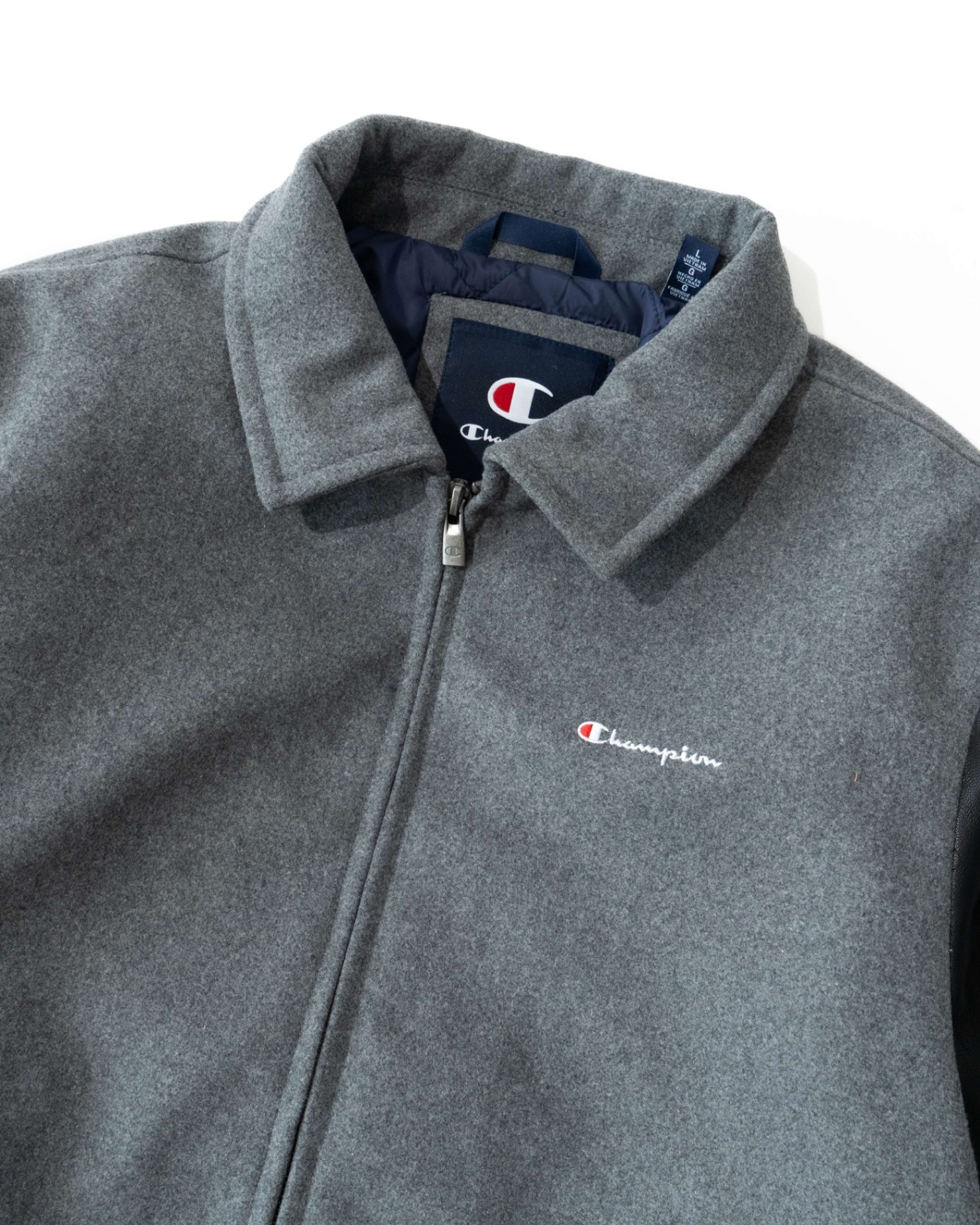 CHAM.PI.ON MIXED-MEDIA ZIP VARSITY JACKET