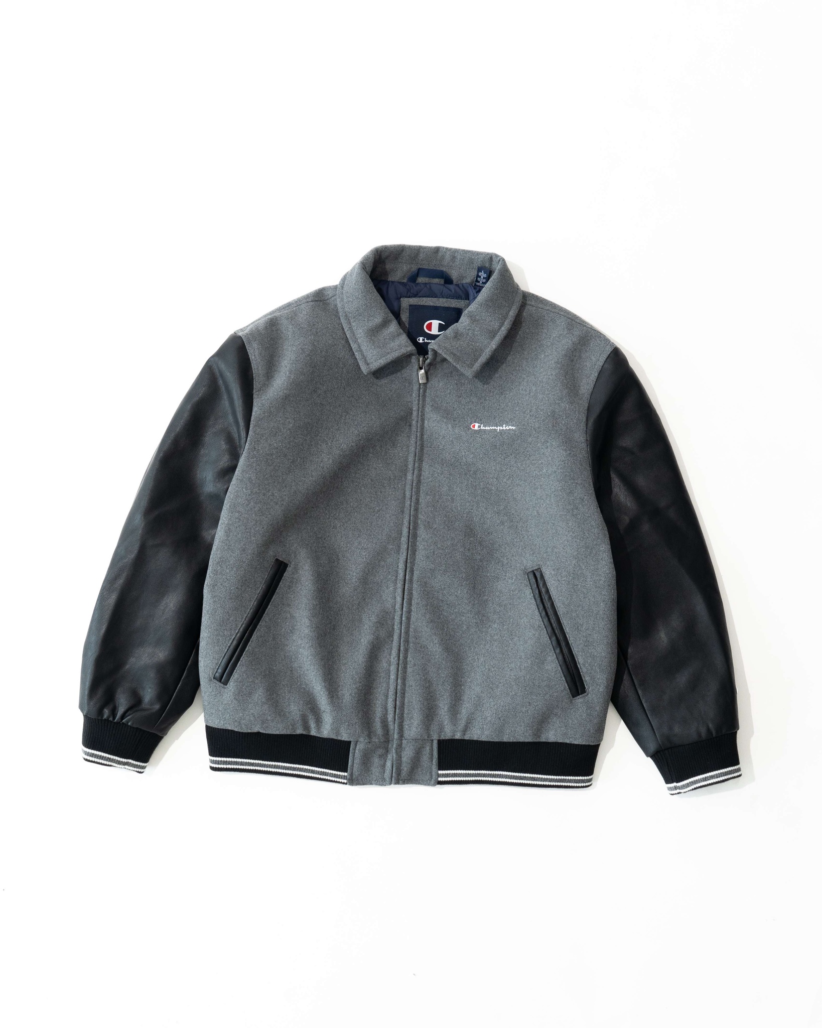 CHAM.PI.ON MIXED-MEDIA ZIP VARSITY JACKET